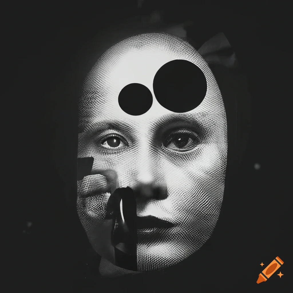 Dadaistic collage about relativity and atoms, in black and white ...