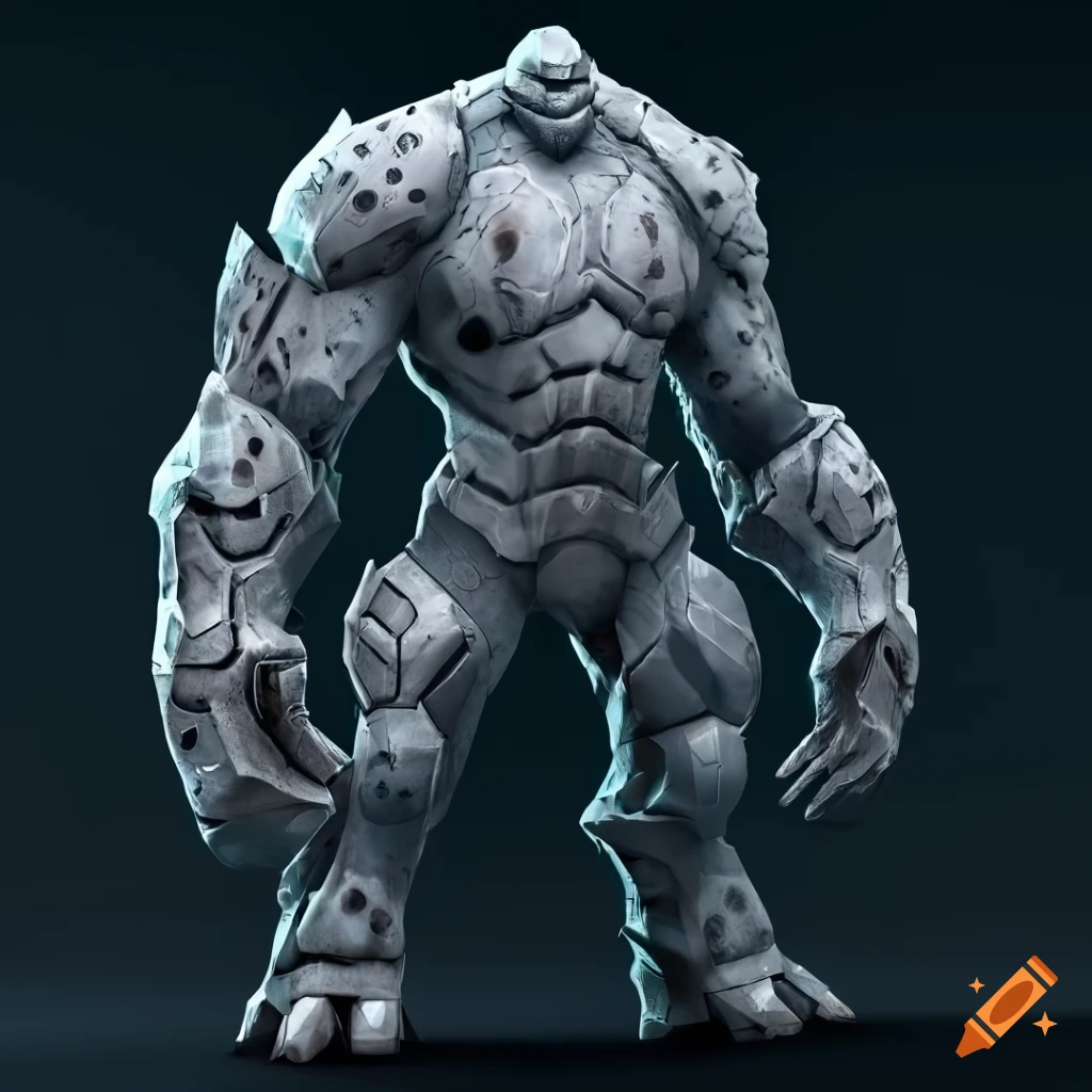 A armored golem with ice heavy armor, symmetryc, octane render, UHD, 3d ...