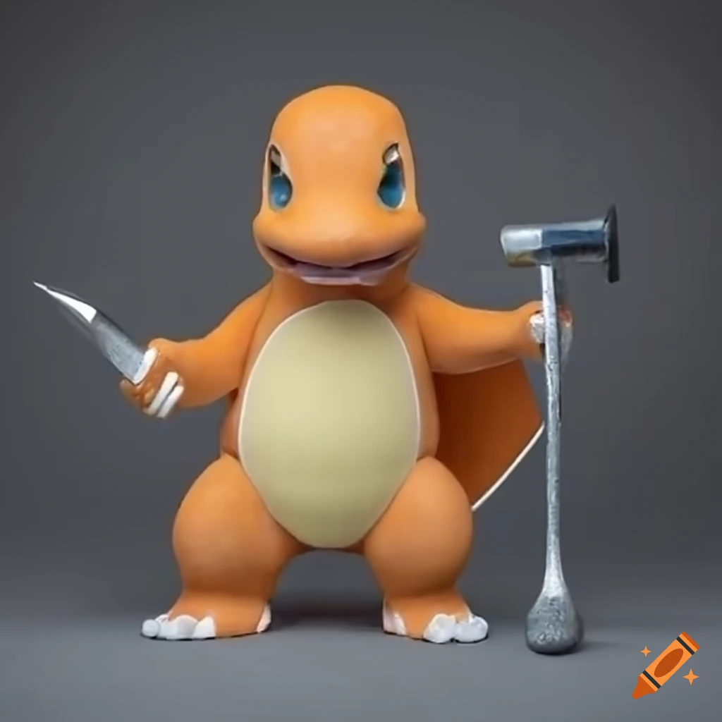 Charmander holding a hammer in his hands on Craiyon
