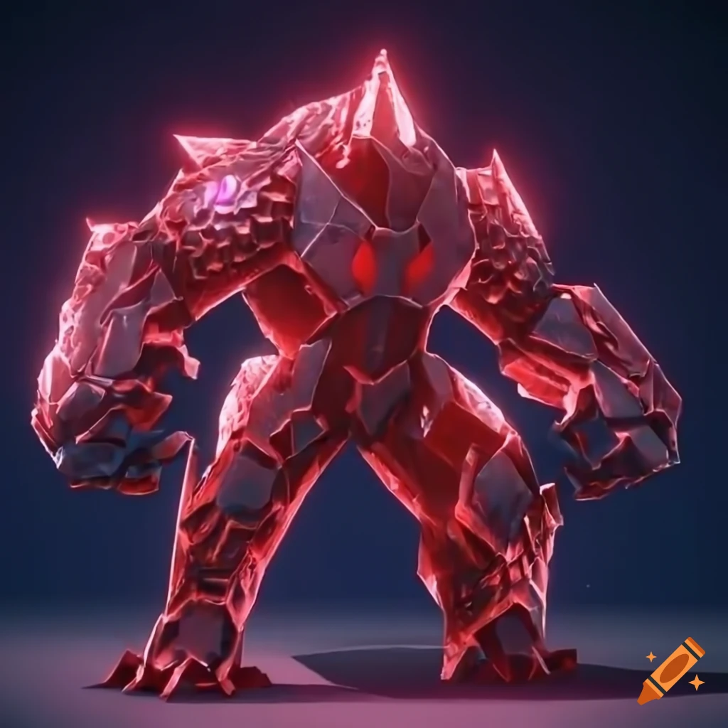 A armored red cristal golem. High quality, high definiton, octane ...