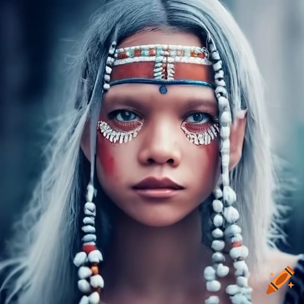 Indigenous white hair girl on Craiyon