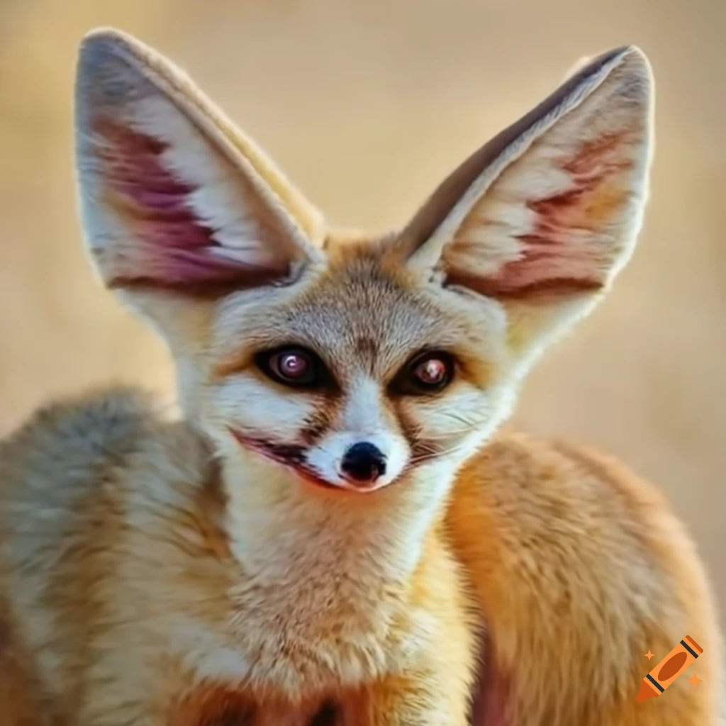 A clever fennec fox with fancy clothes in the countryside
