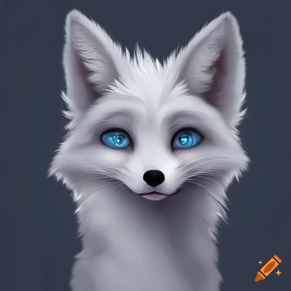 Fluffy white fox person, anthropomorphic, person, headshot, grey blue ...