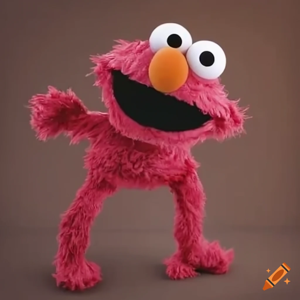 Elmo from sesame street, wild and crazy, running, with his mouth opened ...