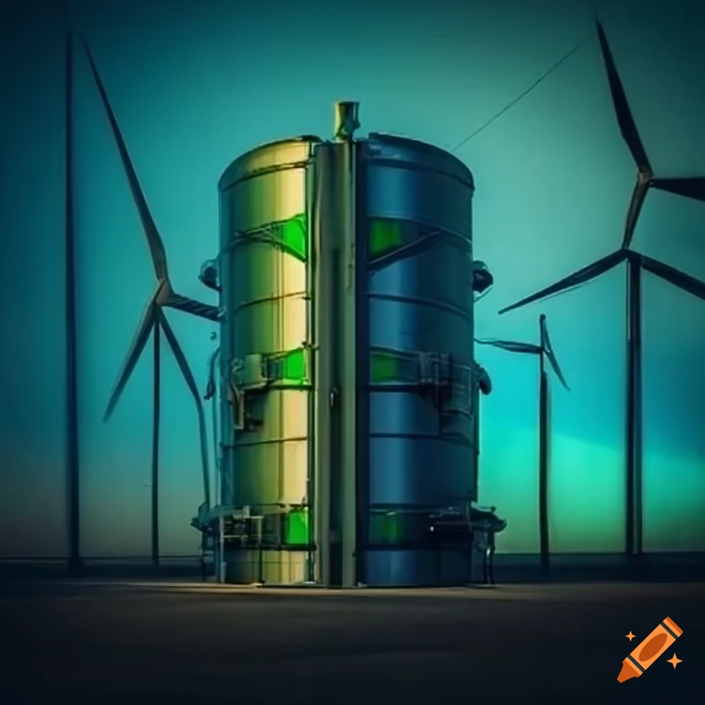 Hyper-futuristic, green energy, elegant battery energy storage system ...