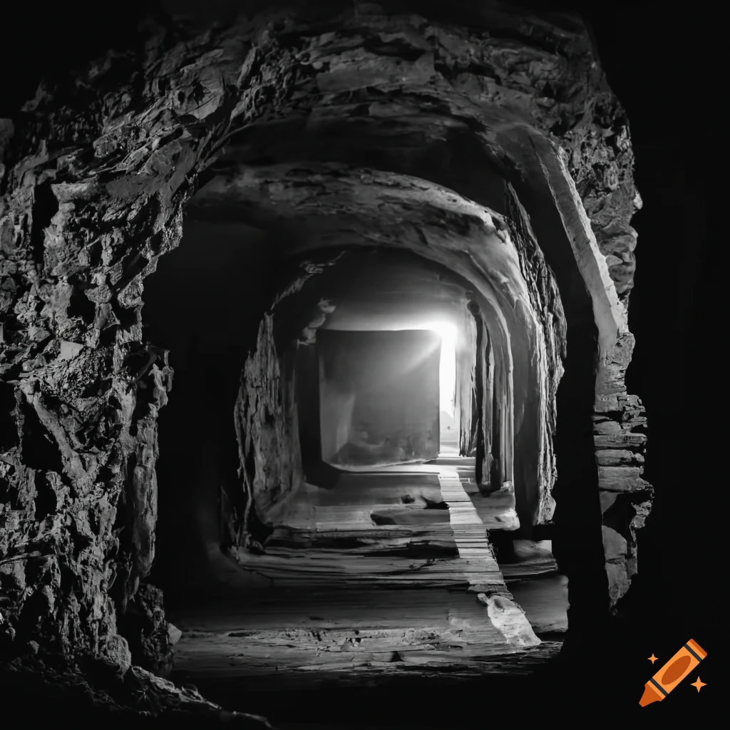 Black and white icon. side view of a mine shaft