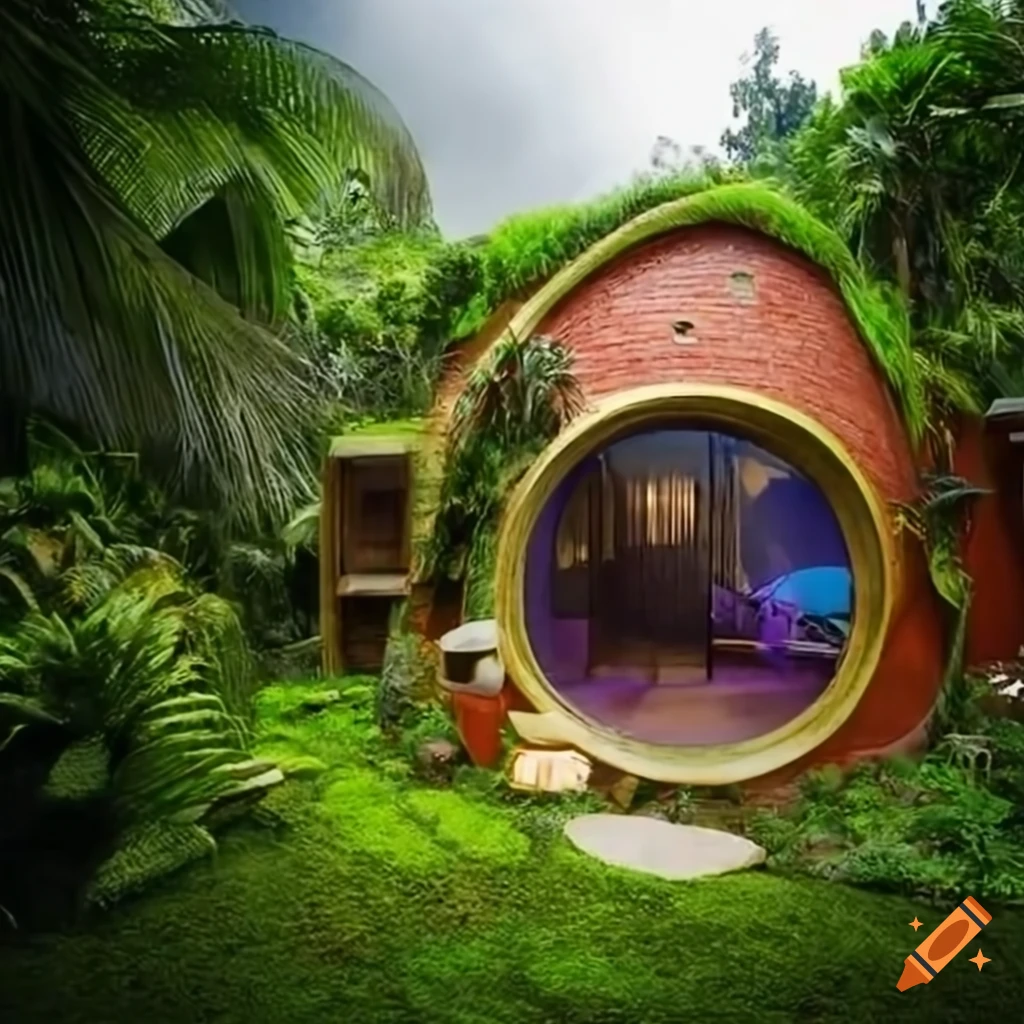 Multi-level earthship, hobbit house, lush tropical landscaping ...