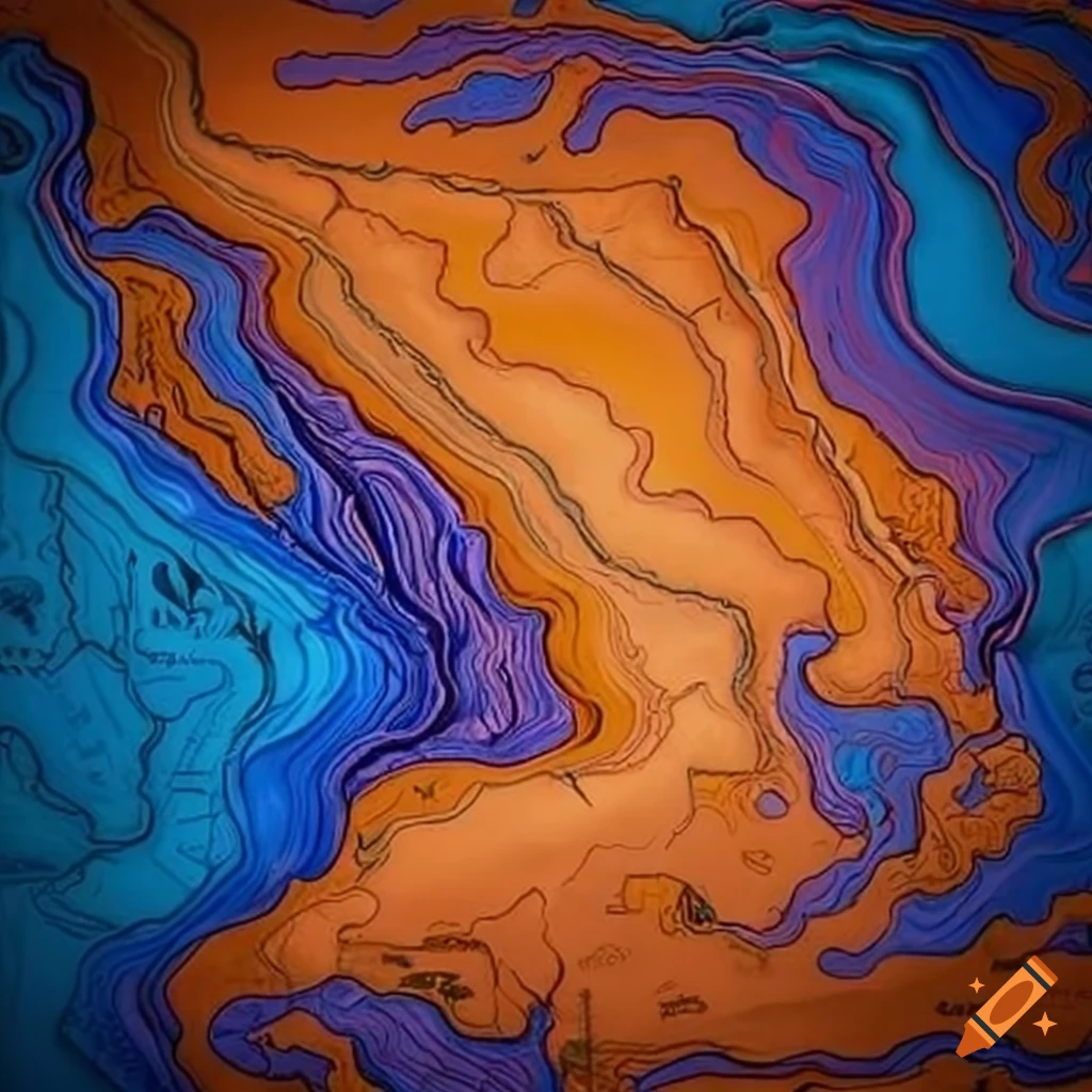2d topographic map orange and blue