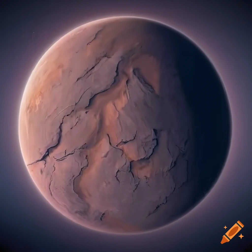 A dry planet with rocky mountains and a dusty landscape spaceview on ...