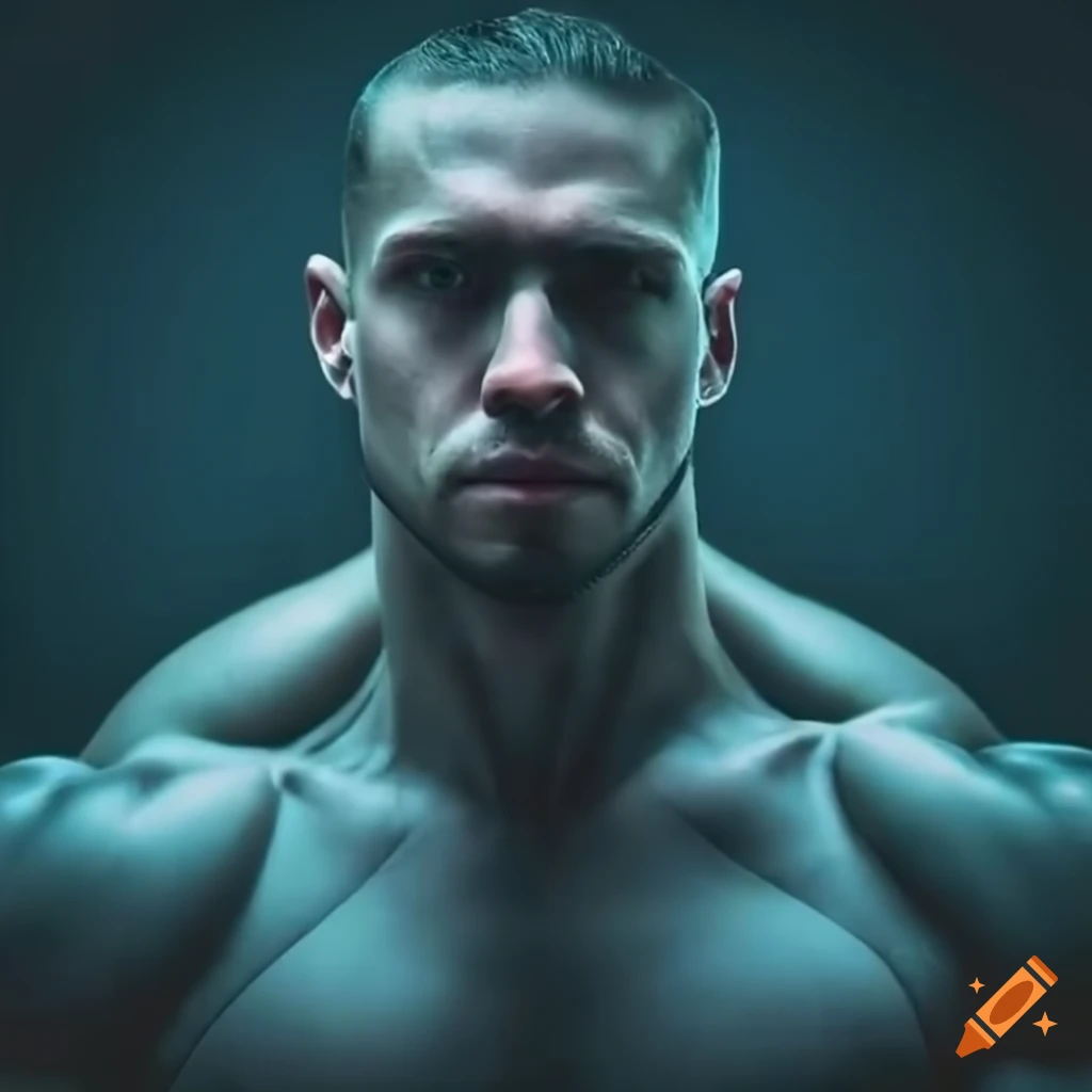 Muscular man watching below the camera