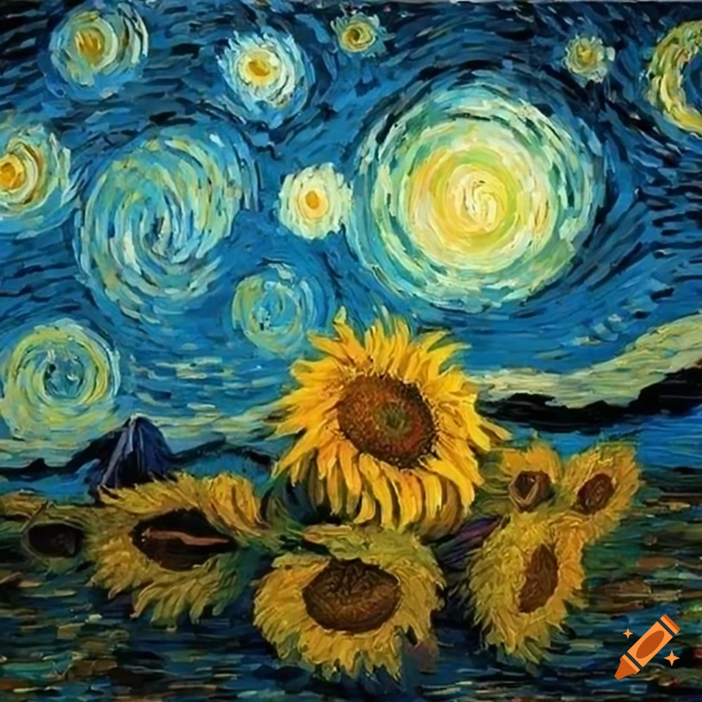 Starry night by van gogh with sunflowers on Craiyon