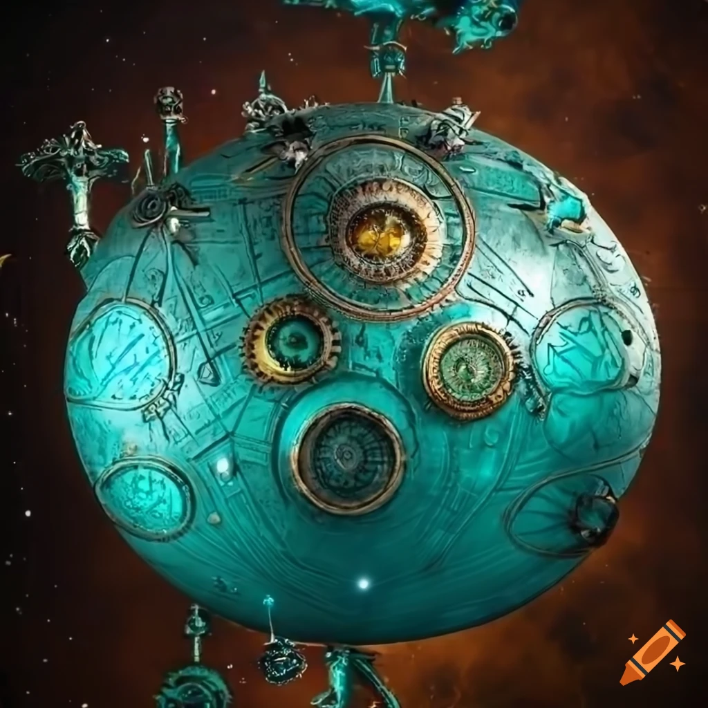 Spaceshipin alien or flying saucer steampunk design with metallic ...