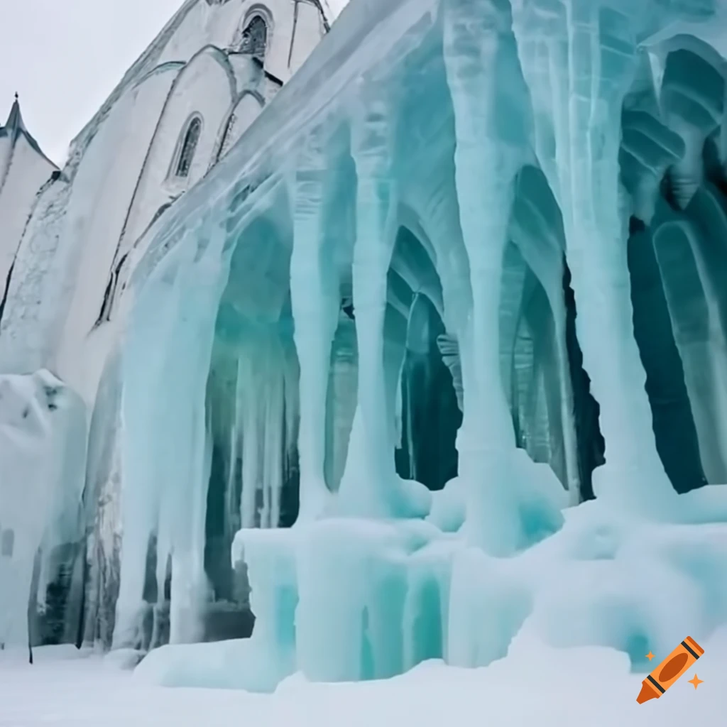 A magnificent ice cathedral standing tall on Craiyon