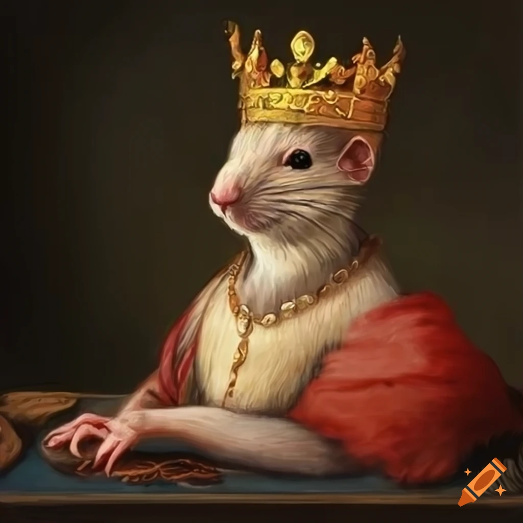 Medieval painting, realistic rat wearing a crown on Craiyon