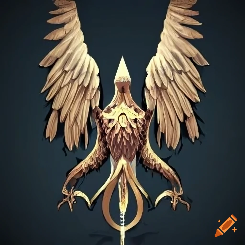 Create a medieval emblem representing the mercenary group 'Wings of ...