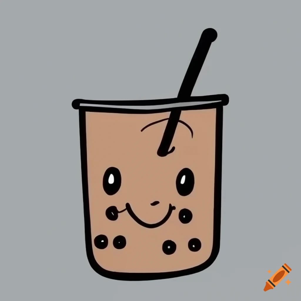 Boba tea line art cartoon illustration with a smiley face