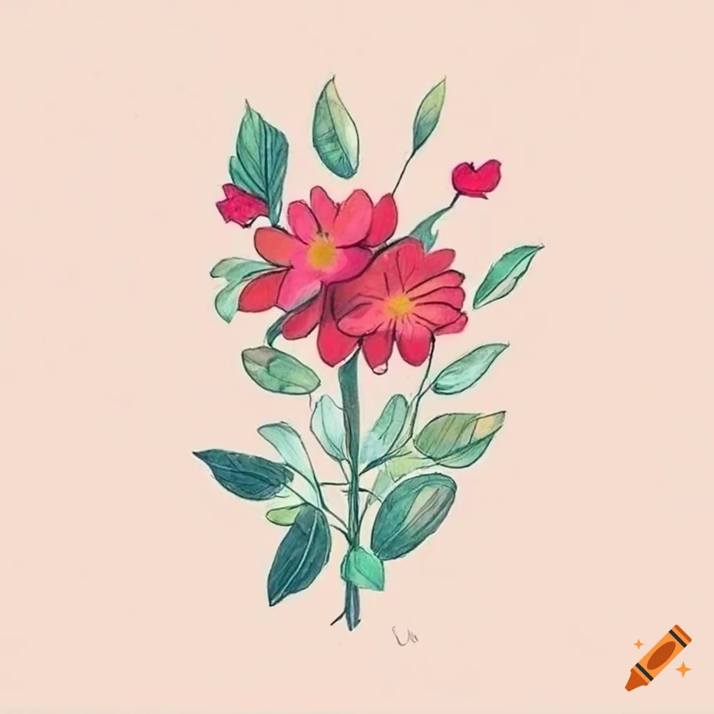 Simple hand drawing of a garden of flowers