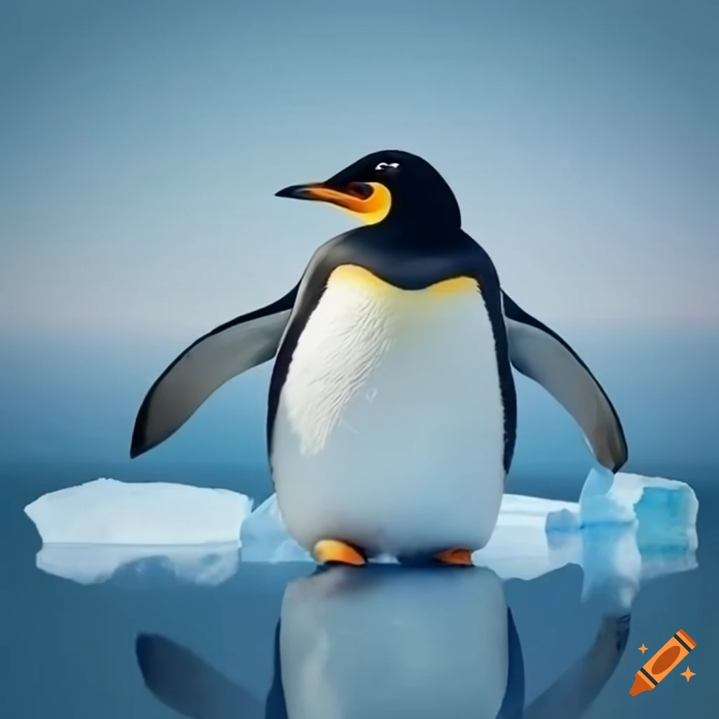 Penguin surrounded by ice