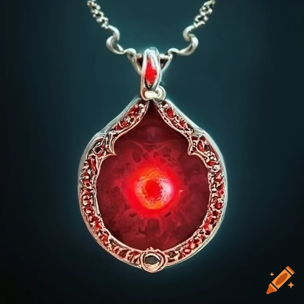 A fantasy-style picture of a red, medieval pendant with magic healing ...