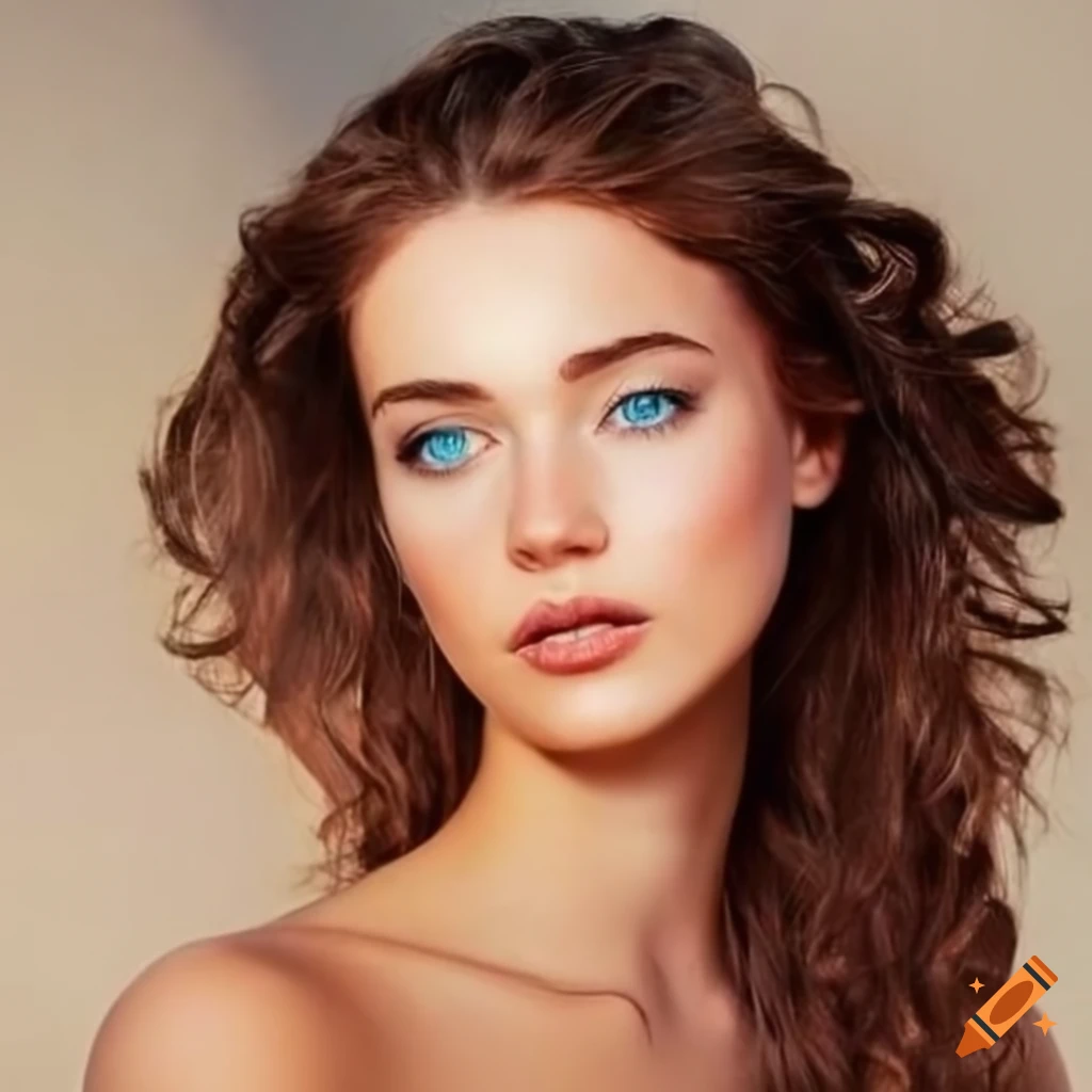 Gorgeous young woman with Italian heritage, brown hair, blue eyes ...