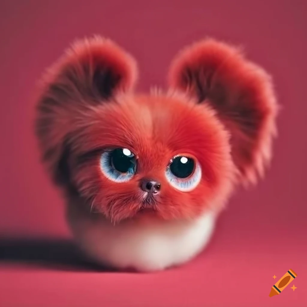 Fluffy red pet ball with saucer eyes and big ears on Craiyon