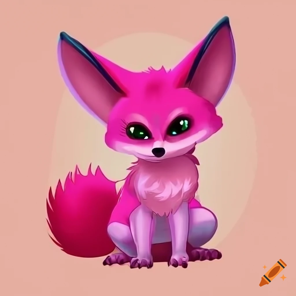 Cartoon hot pink fennec fox on Craiyon