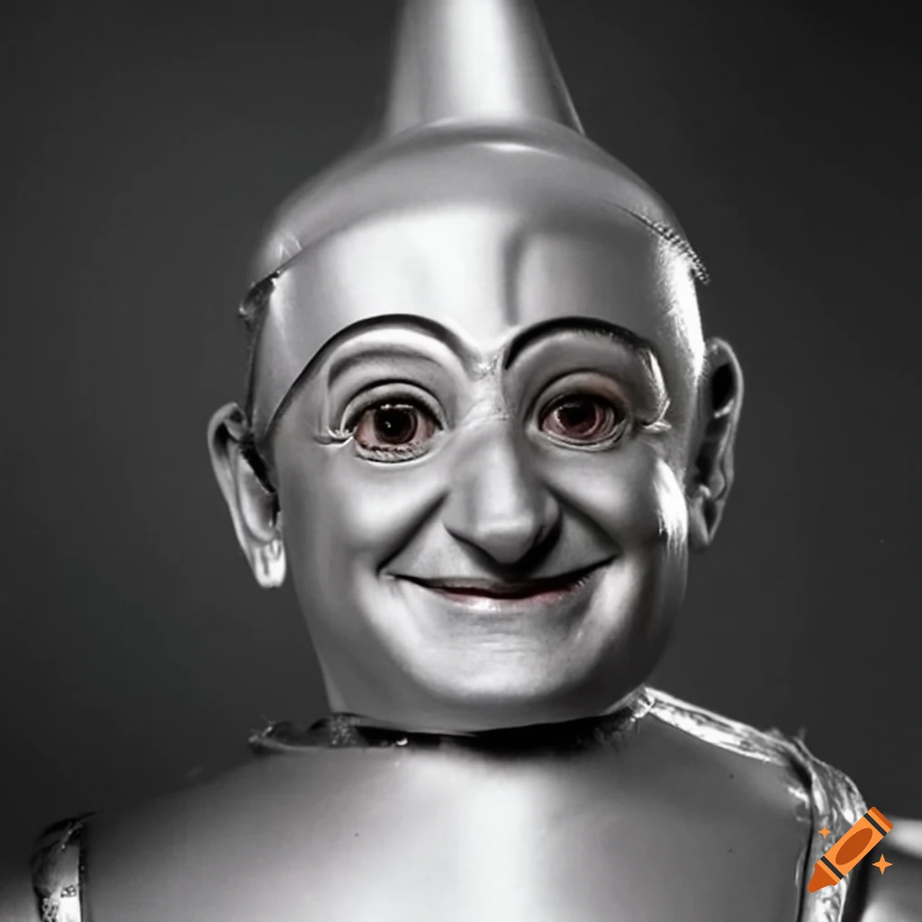 Robin williams as the tin man smiling on Craiyon