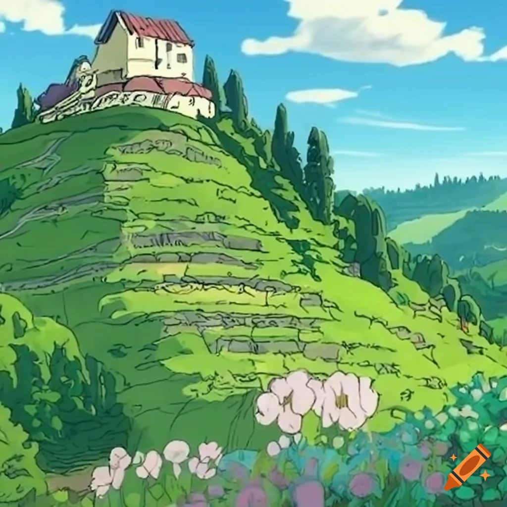 Flower hill ghibli style