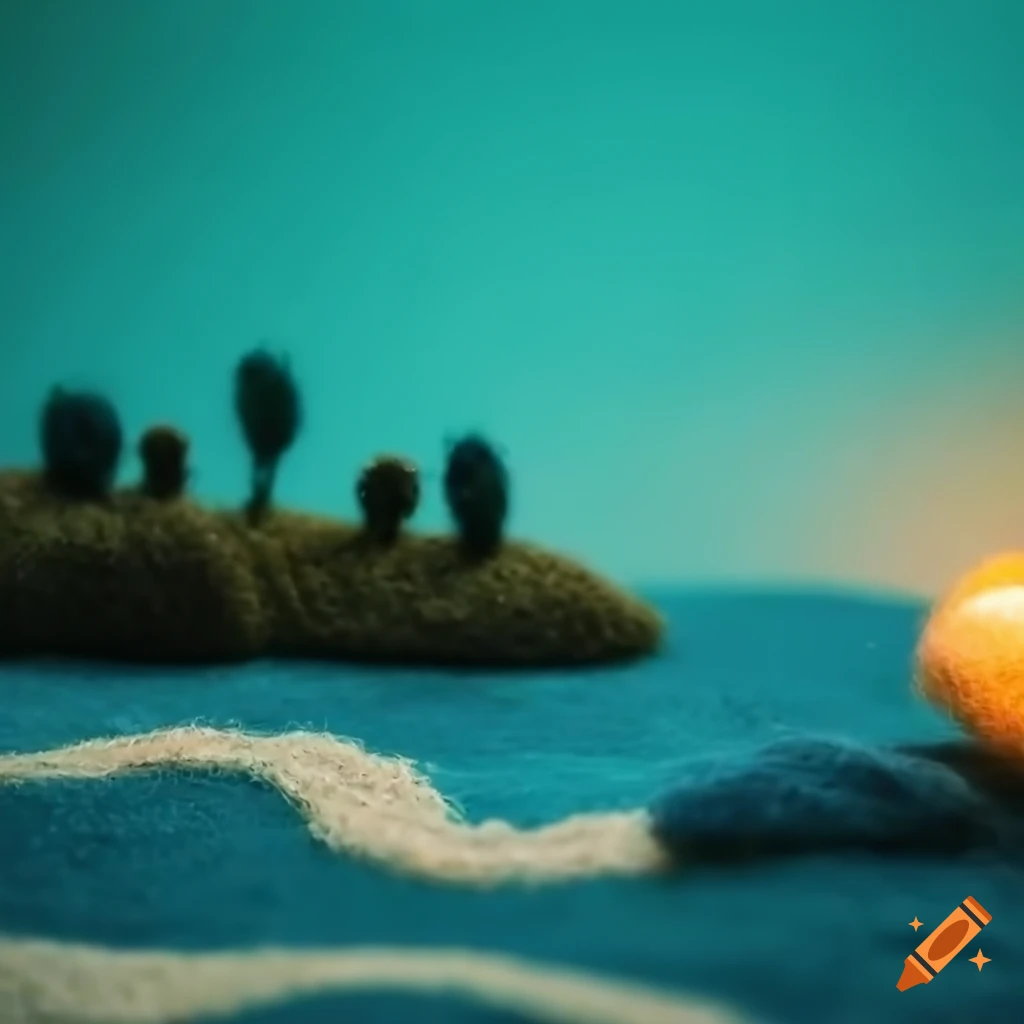 Needle felt diorama style of a sunny beach with needle felt waves and ...