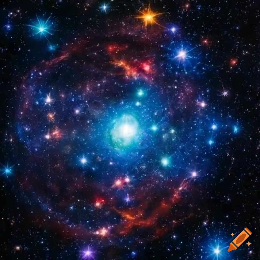 Mesmerizing cosmic display of stars, energy and bright hues on Craiyon