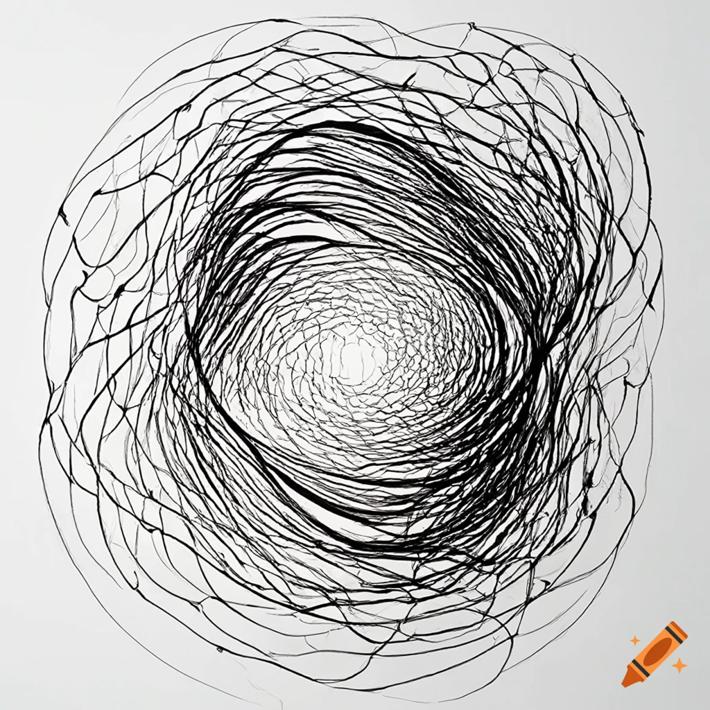 An abstract and captivating line art composition, where black lines ...