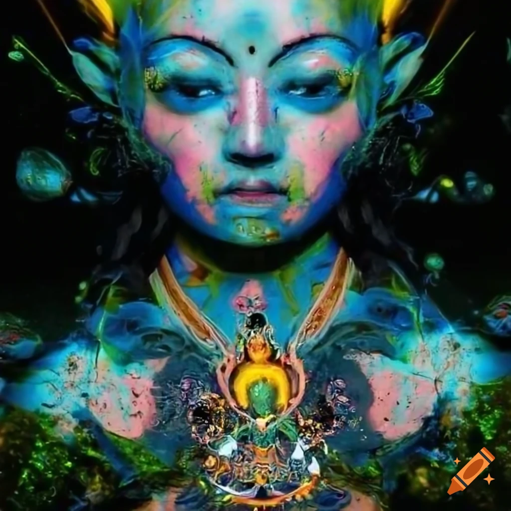 Closeup of green tara, asteroid, intricate shallow outline, mixed ...