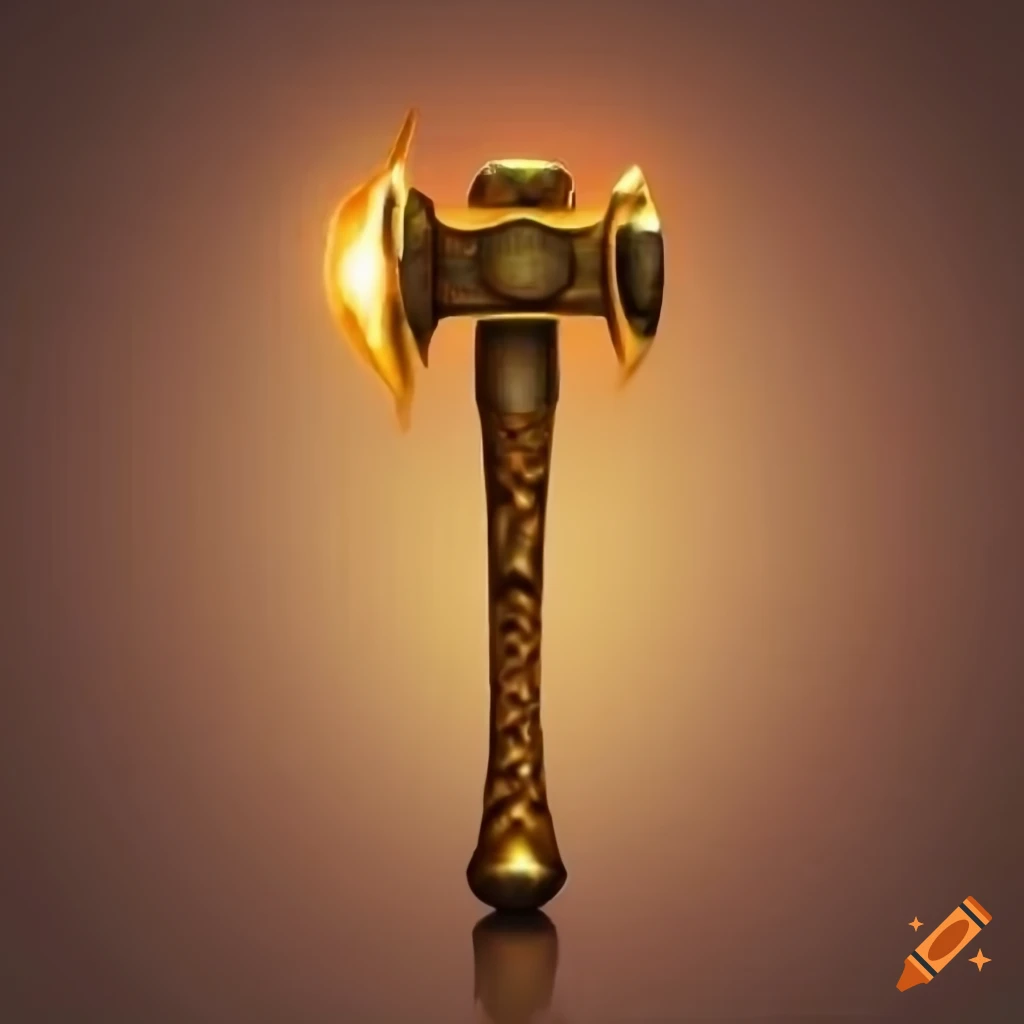A golden runic hammer, with golden light in the background