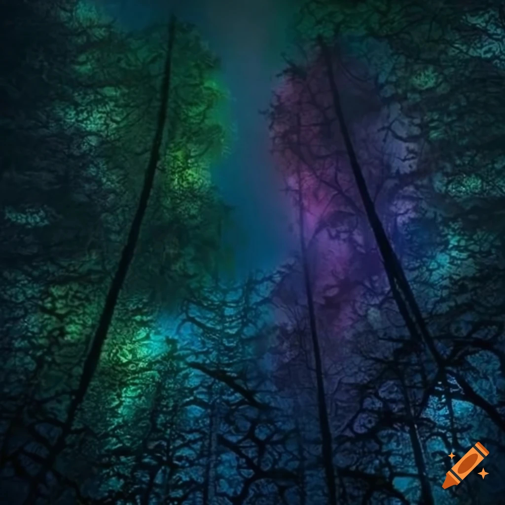 A fractal pattern on night sky at forest on Craiyon