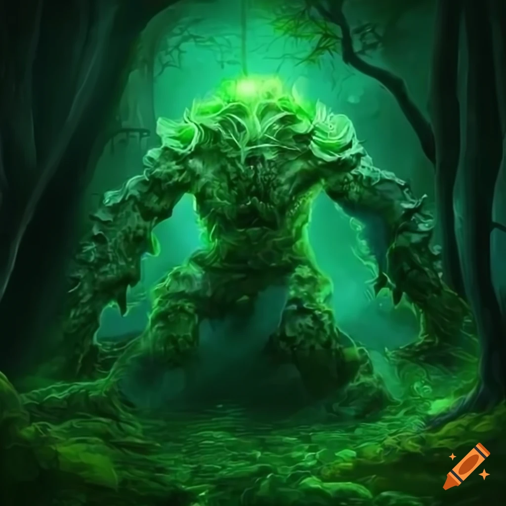 Green elemental in a forest fantasy artwork on Craiyon