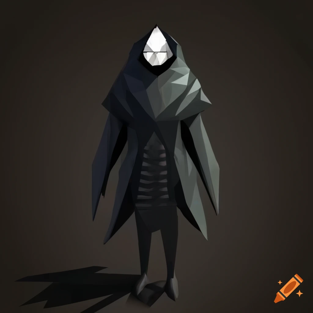 A dark character design, low poly