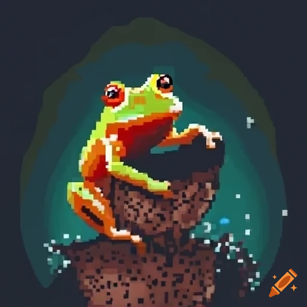Coffee frog under waterfall pixel on Craiyon