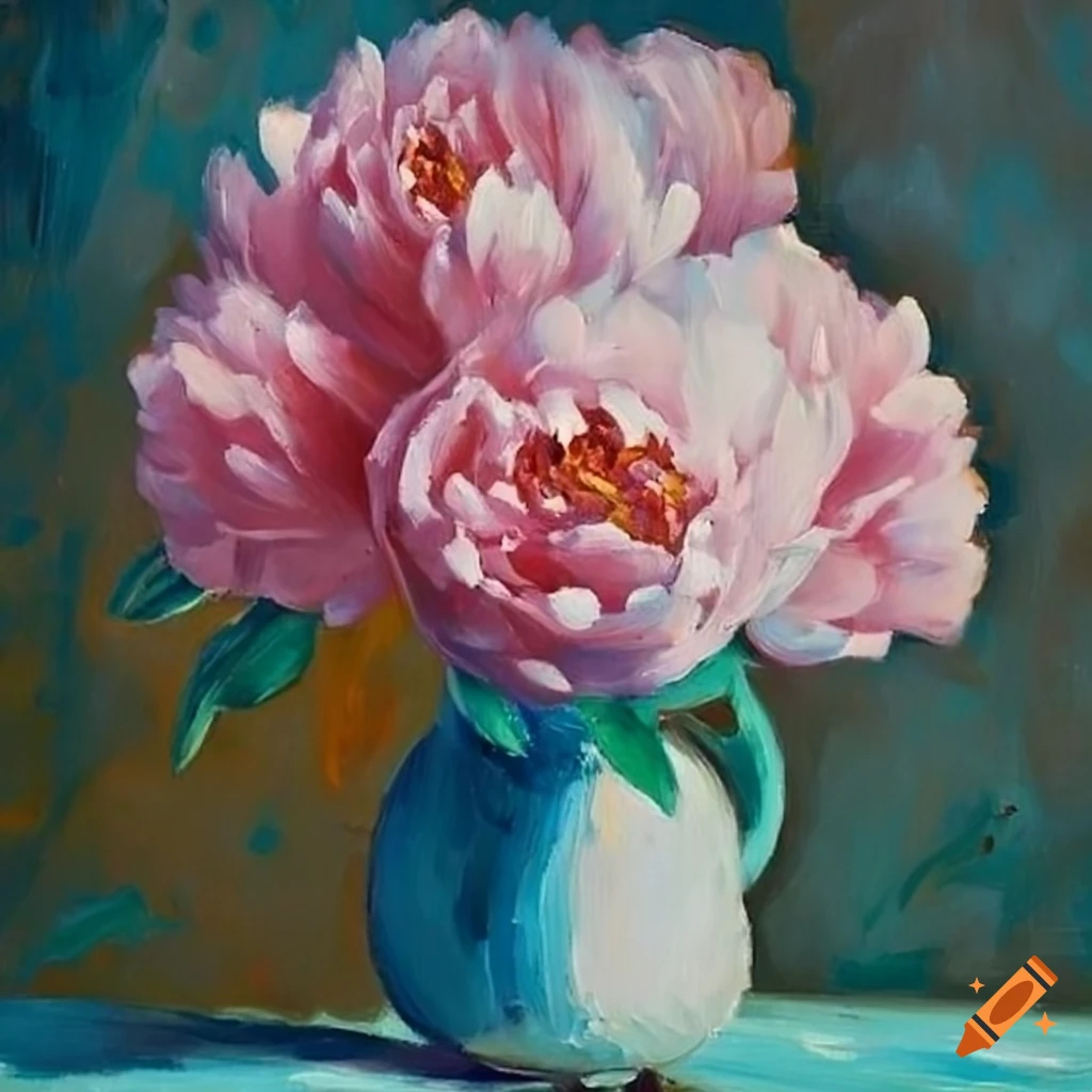 An impressionist painting of a pink peony on Craiyon