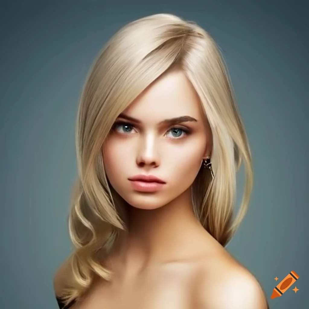 Beautiful young woman shoulder-length blonde hair on Craiyon