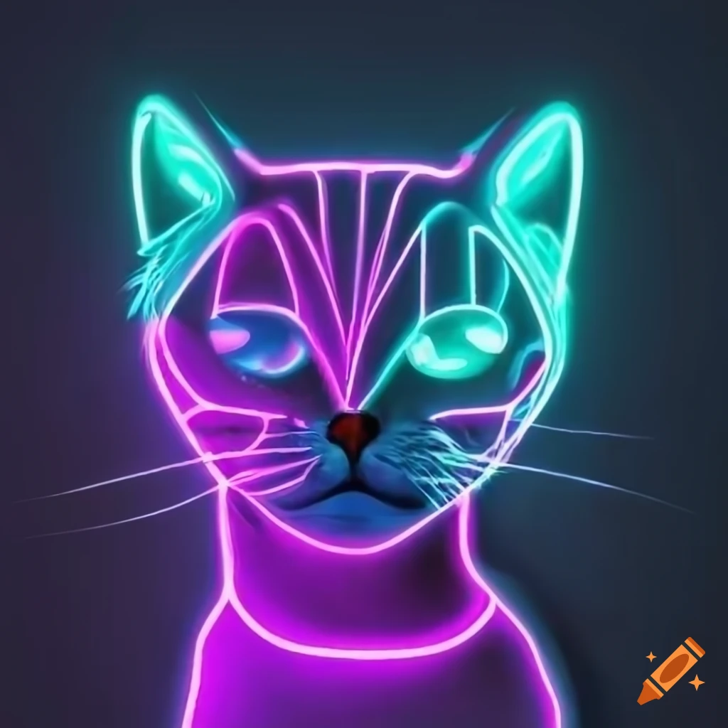 Neon 80s cat with glowing outlines on Craiyon