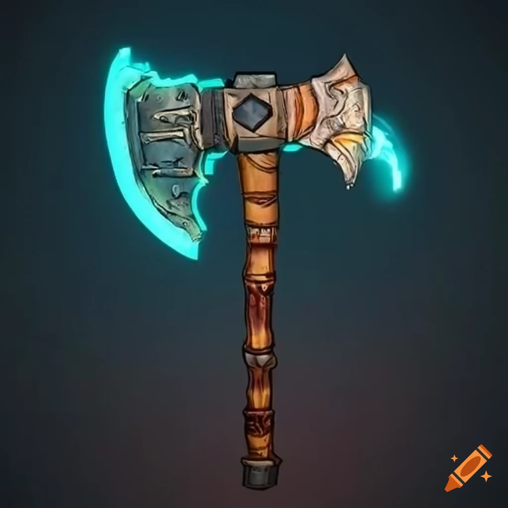 A borderlands inspired light axe with a glowing blade on a neutral ...