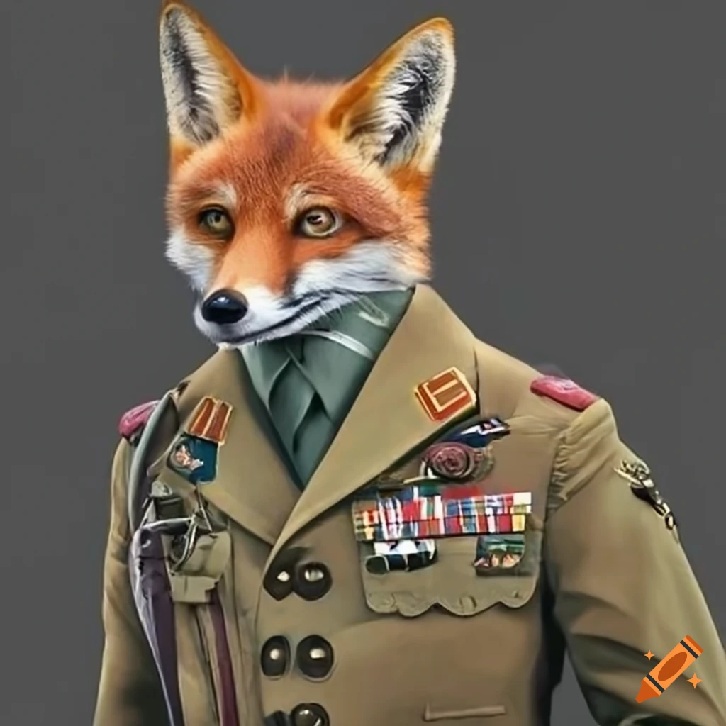 Portrait of a fox dressed like a world war 2 united states army 4 star ...