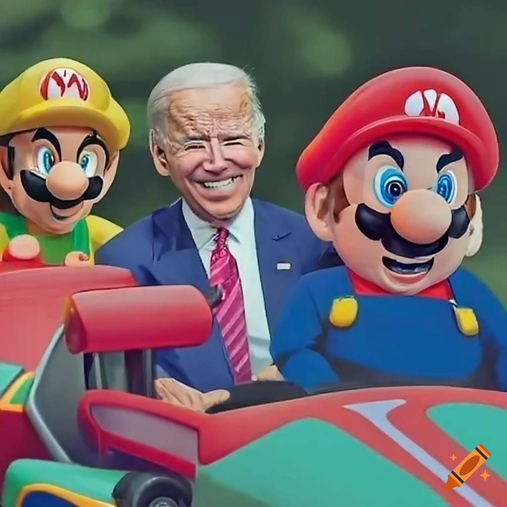 Joe biden and the boys in mario kart