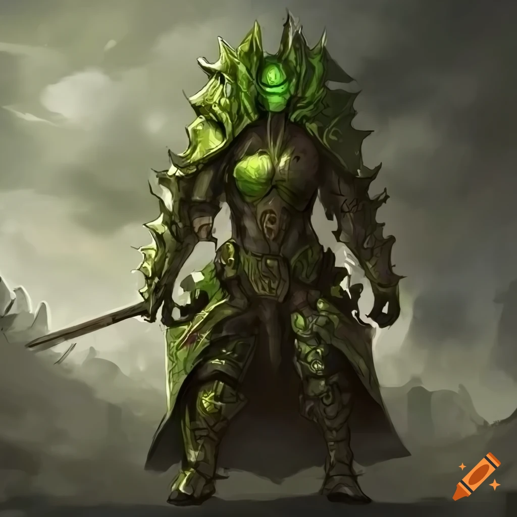 Fantasy style dryad juggernaut wearing full body scrap heavy armor on ...
