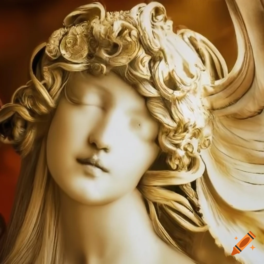 Art Nouveau style angel with flowing hair and delicate features on Craiyon