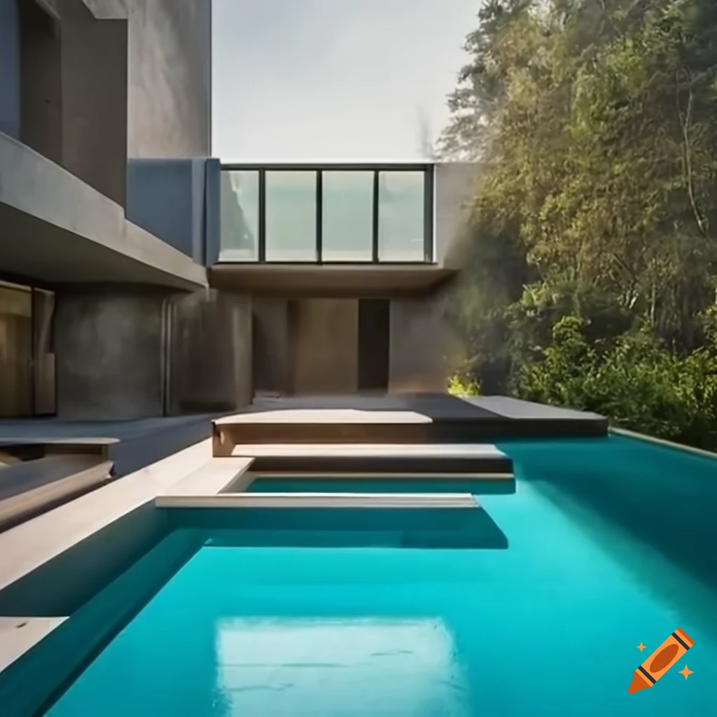 Villa modern concrete pool window cinematic