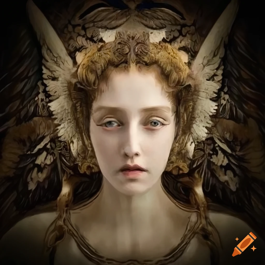 Angels face in art nouveau style realistic