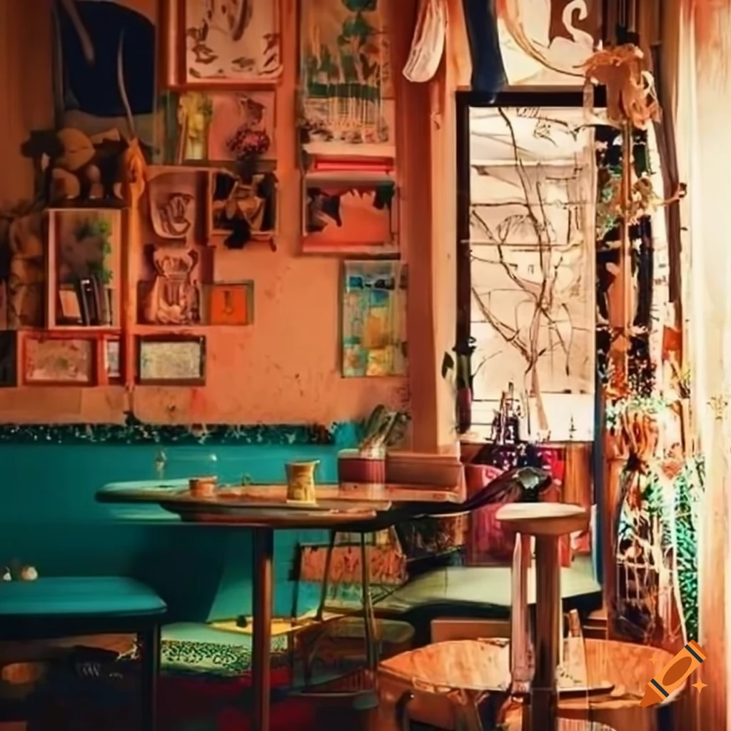 Minimalistic hippie cafe interior