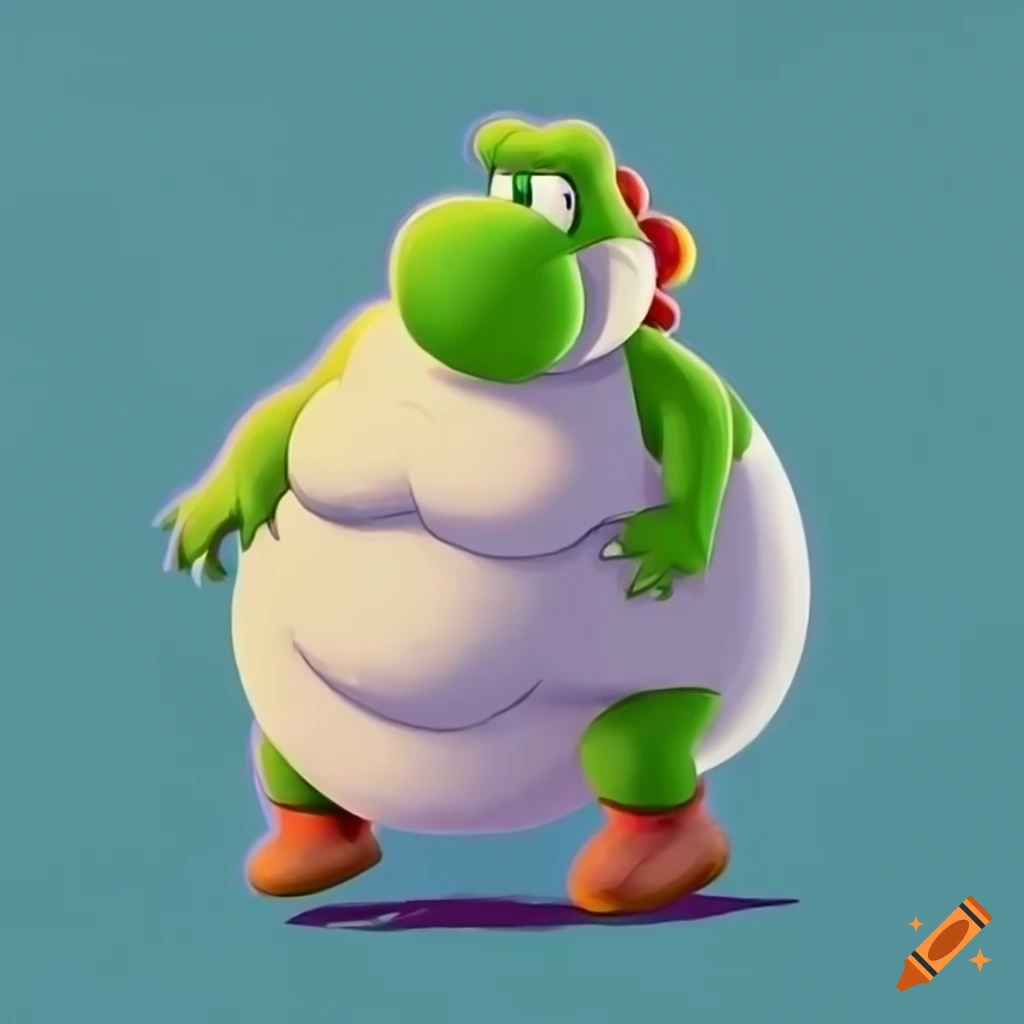 Cartoon style, obese yoshi from super mario on Craiyon