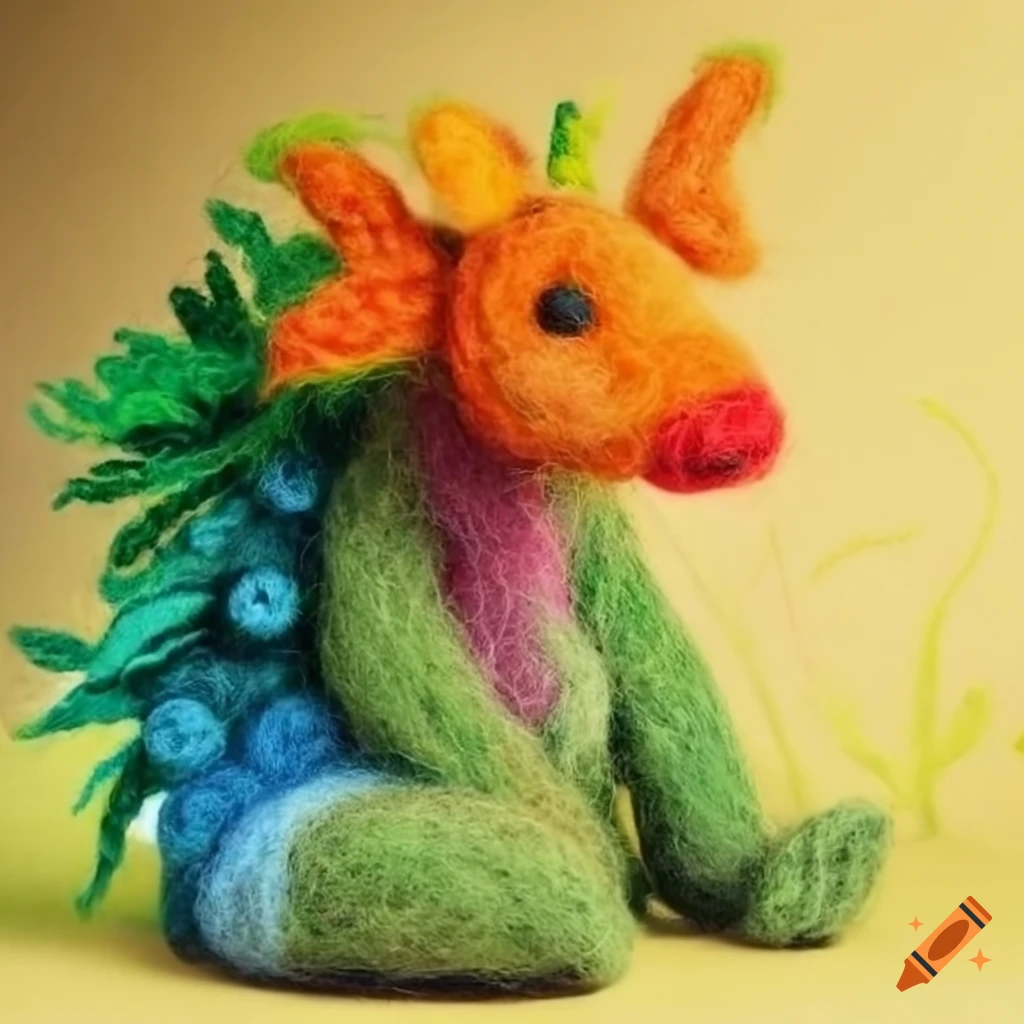 Felted wool jungle creatures with a jungle background